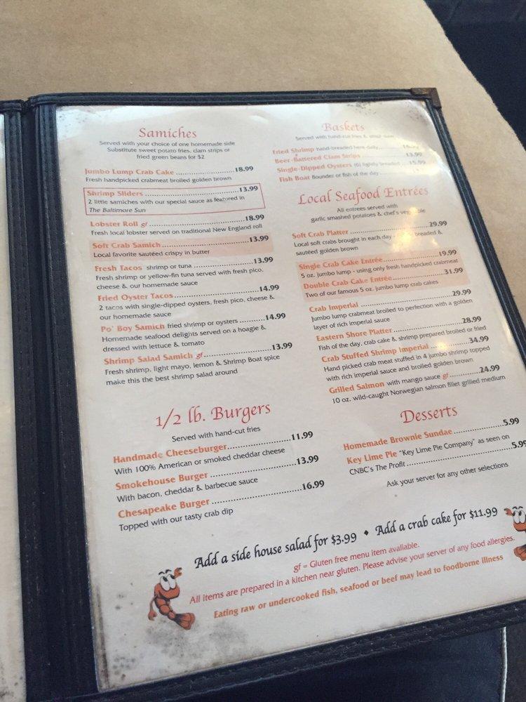 Menu at The Shrimp Boat Restaurant and Seafood Market, Ocean City