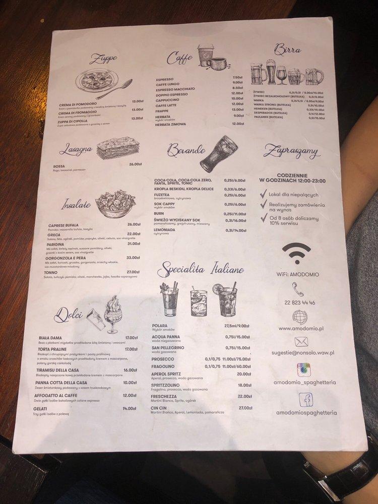 Menu at A Modo Mio pizzeria, Warsaw