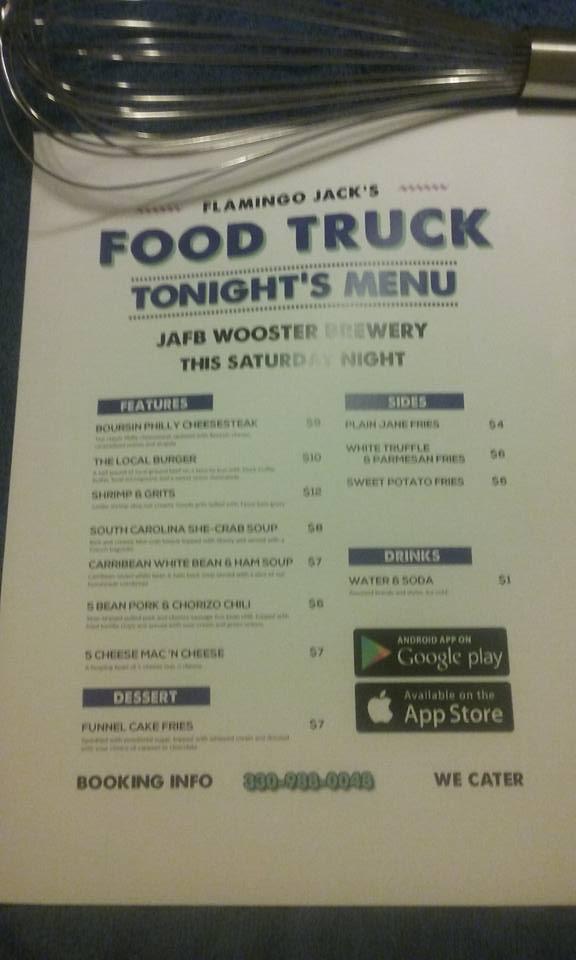 Menu at Flamingo Jack's Food Truck restaurant, Wooster