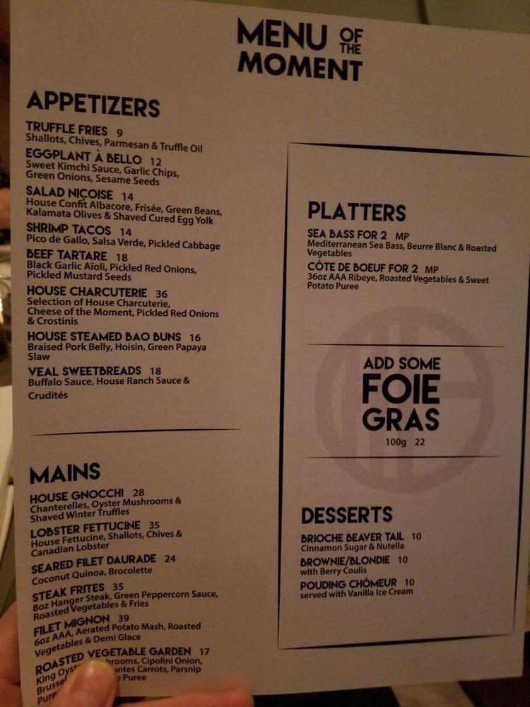 Menu at Hopkins restaurant, Montréal, Monkland Ave