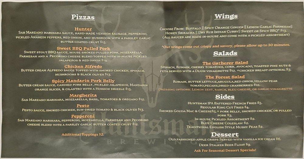 Menu at Huntsman Brewing pizzeria, Reno