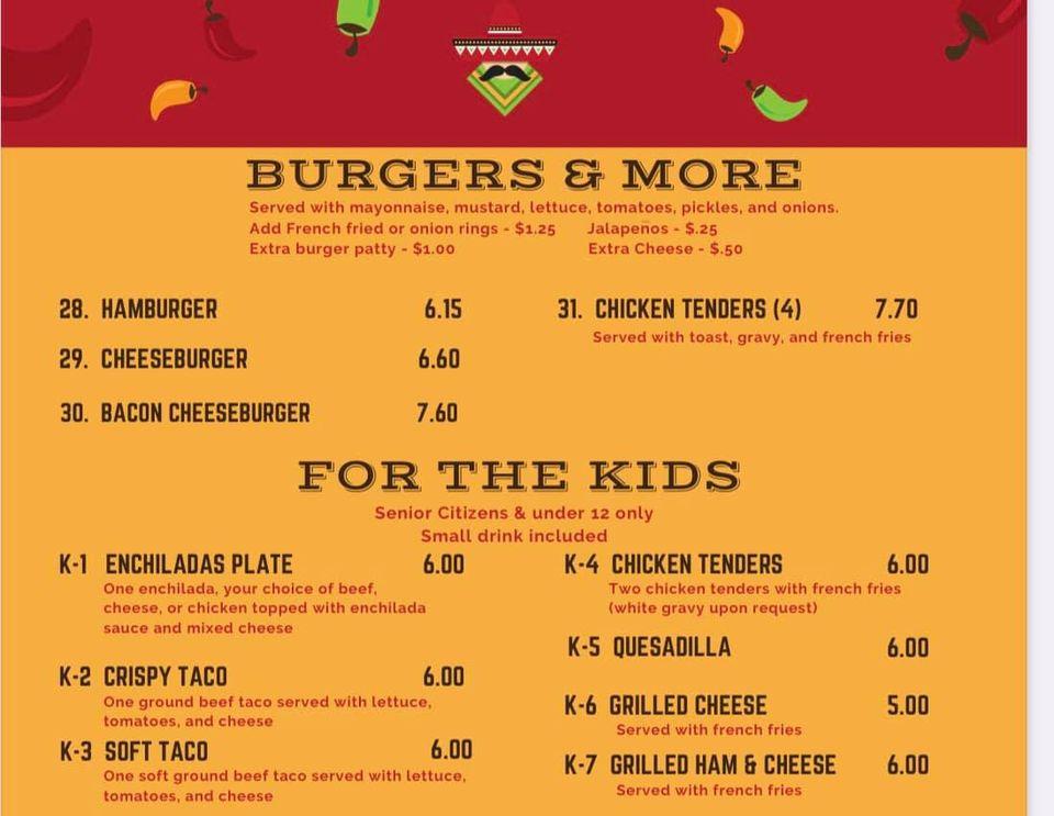 Menu at Los Dos Laredos restaurant, Rogers