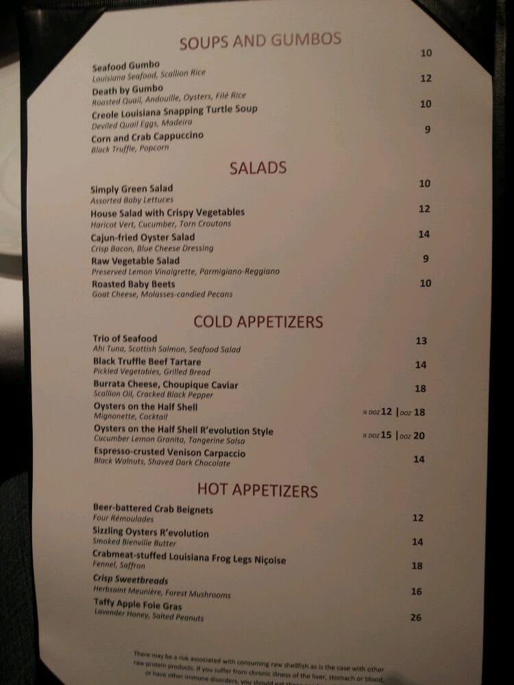 Menu at Restaurant R'evolution, New Orleans