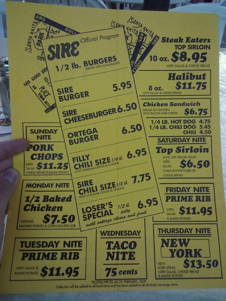 Menu at Sire Restaurant, Riverside