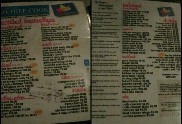 Menu at calle Z café restaurant, Tacloban City