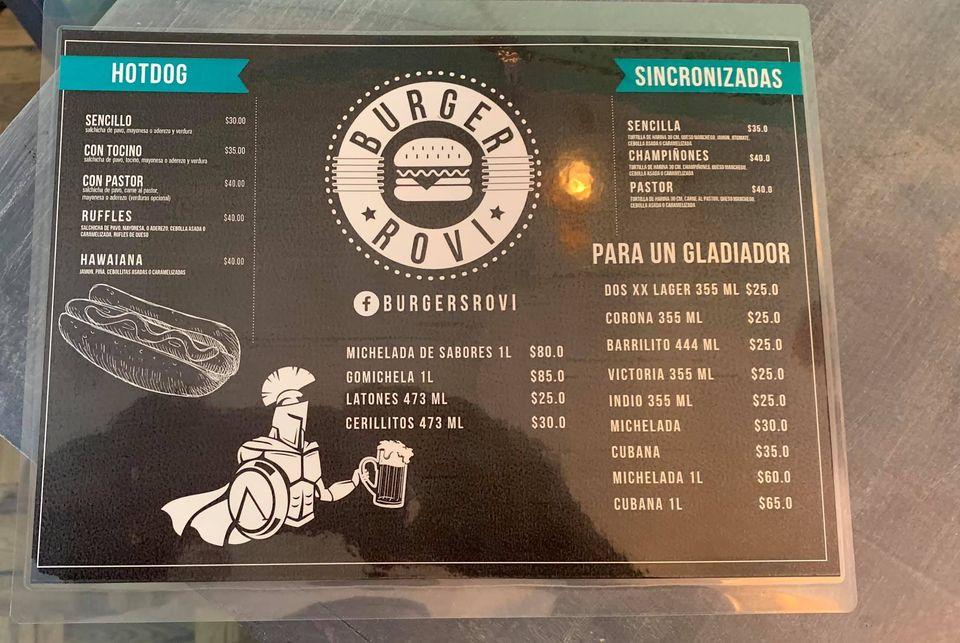 Menu at Burger Rovi "Hamburguesas Regias" restaurant, Mexico City