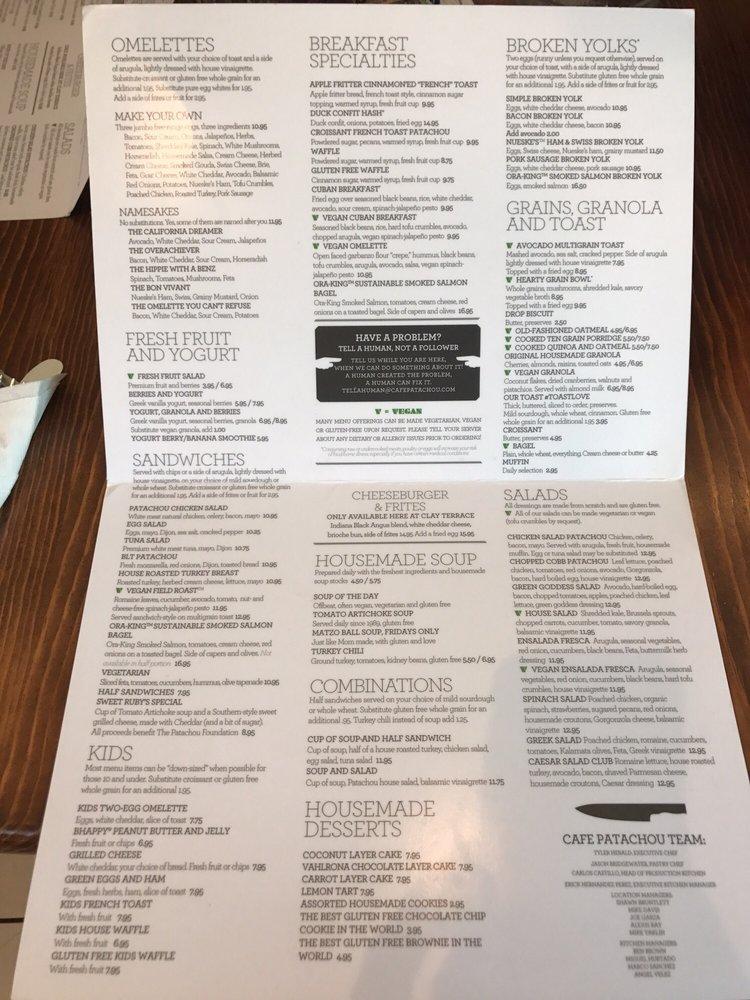 Menu at Cafe Patachou Clay Terrace, Carmel, Clay Terrace Blvd