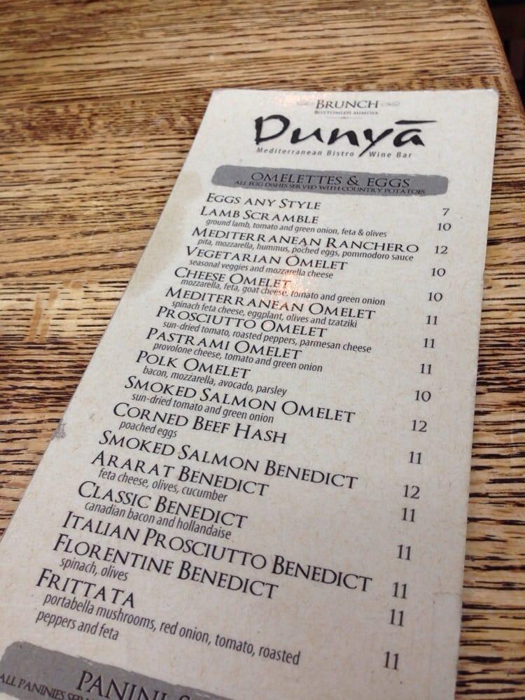 Menu at Dunyā Mediterranean Bistro & Wine Bar, San Francisco