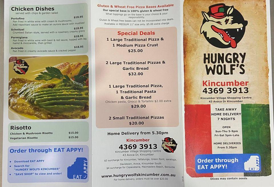 Menu at Hungry Wolf's Pizza & Pasta Kincumber pizzeria, Kincumber