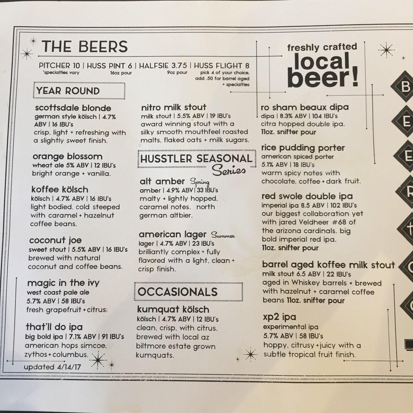 Menu at Huss Brewing Company pub & bar, Phoenix