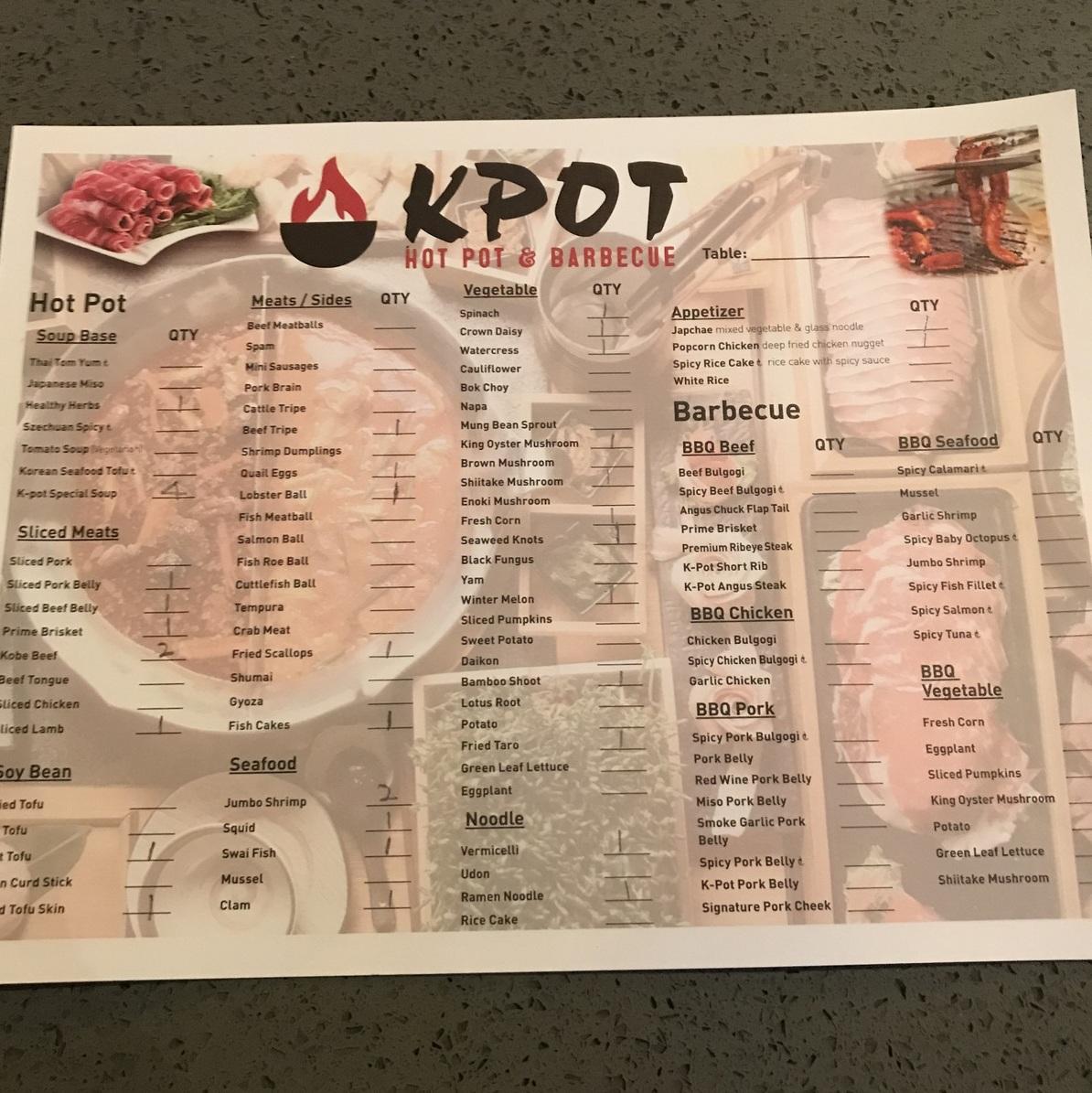 Menu at KPOT Korean BBQ & Hot Pot, East Brunswick, 300 NJ-18