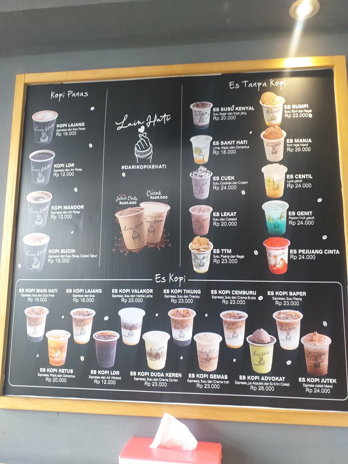 Menu at Kopi Lain Hati Taman Surya, West Jakarta