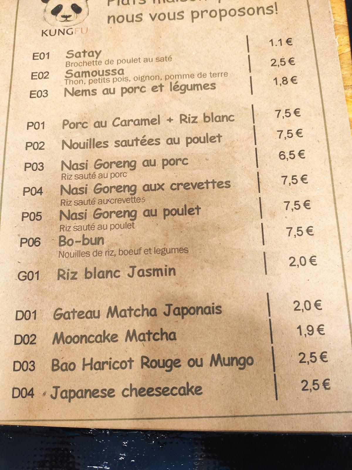 Menu at Kungfu Panda Foods restaurant, Pontchâteau
