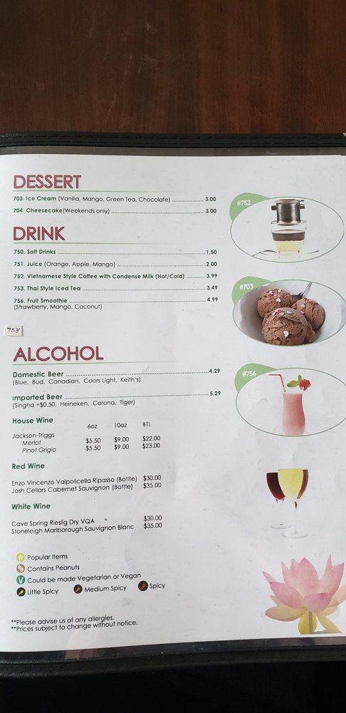 Menu at Lotus Thai & Vietnamese Cuisine restaurant, Hamilton