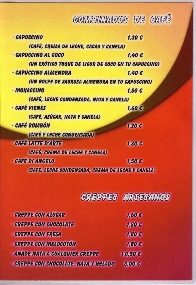 Menu at Sydney Cafe y Copas, Guarromán