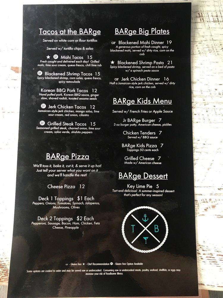Menu at The BARge, Saugatuck