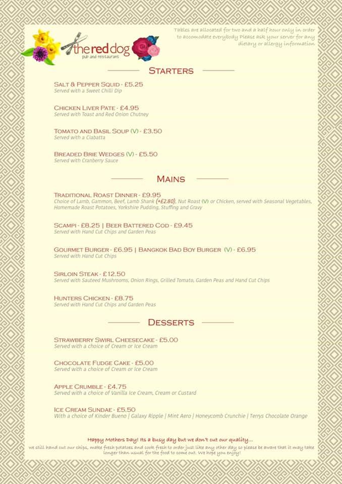 Menu at The Red Dog pub & bar, Rochester