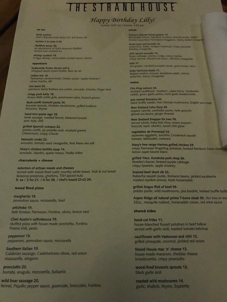 Menu at The Strand House pub & bar, Manhattan Beach