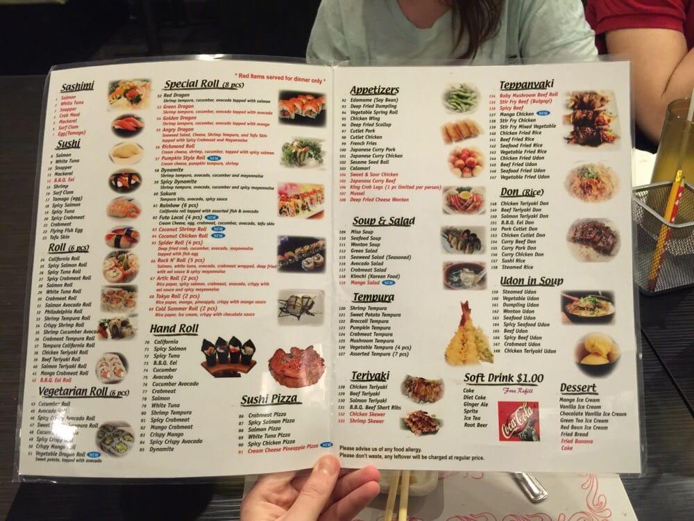 Menu at Tokyo Sushi restaurant, Chatham-Kent