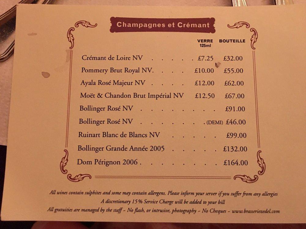 Menu at Brasserie Zédel pub & bar, London, 20 Sherwood St