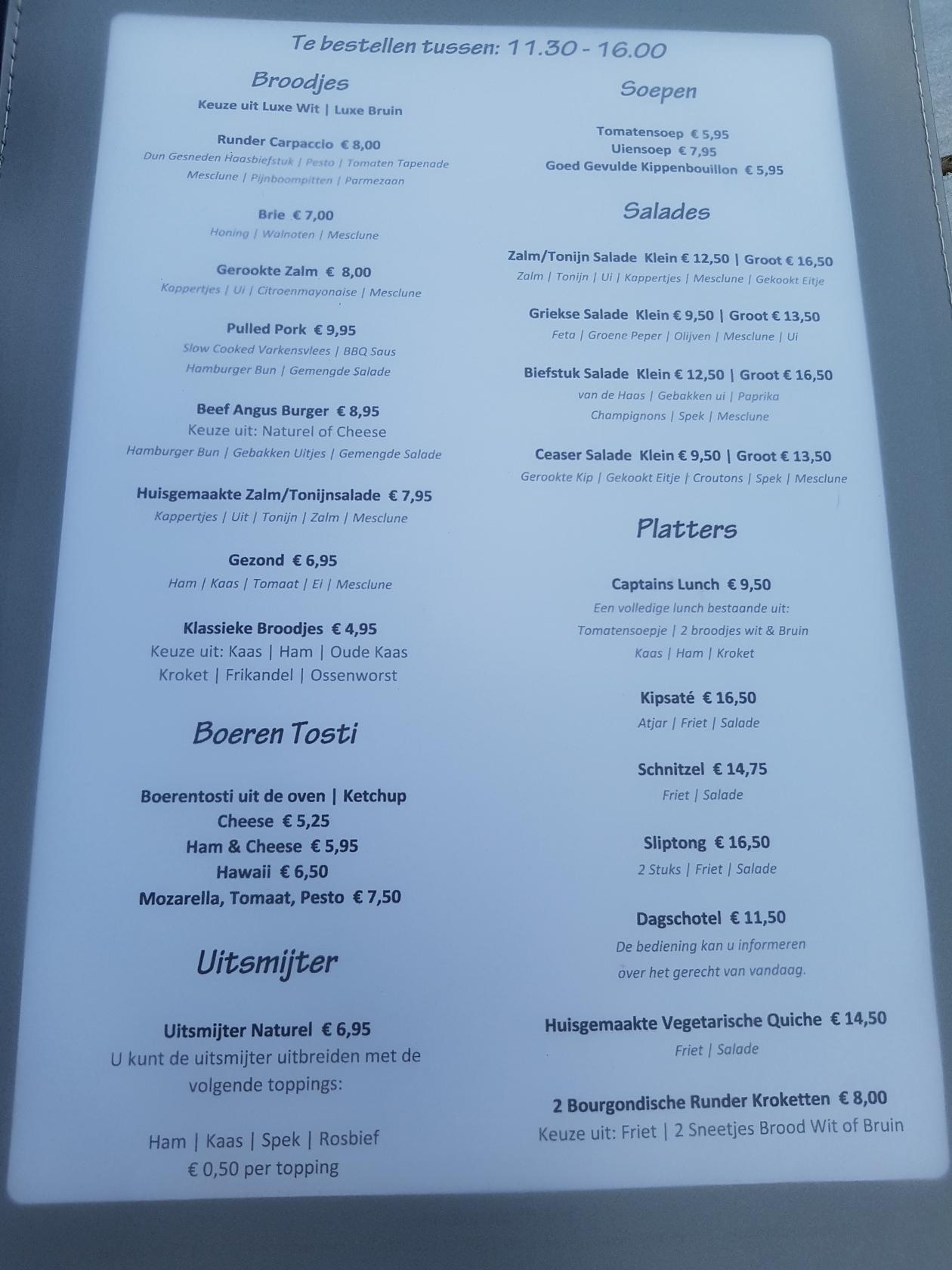 Speisekarte von Fly inn, Hilversum