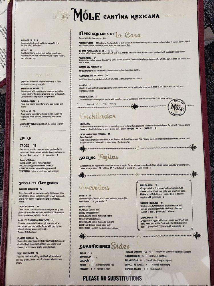 Menu at Mole Cantina Mexicana restaurant, Wellington, S State Rd 7 #150