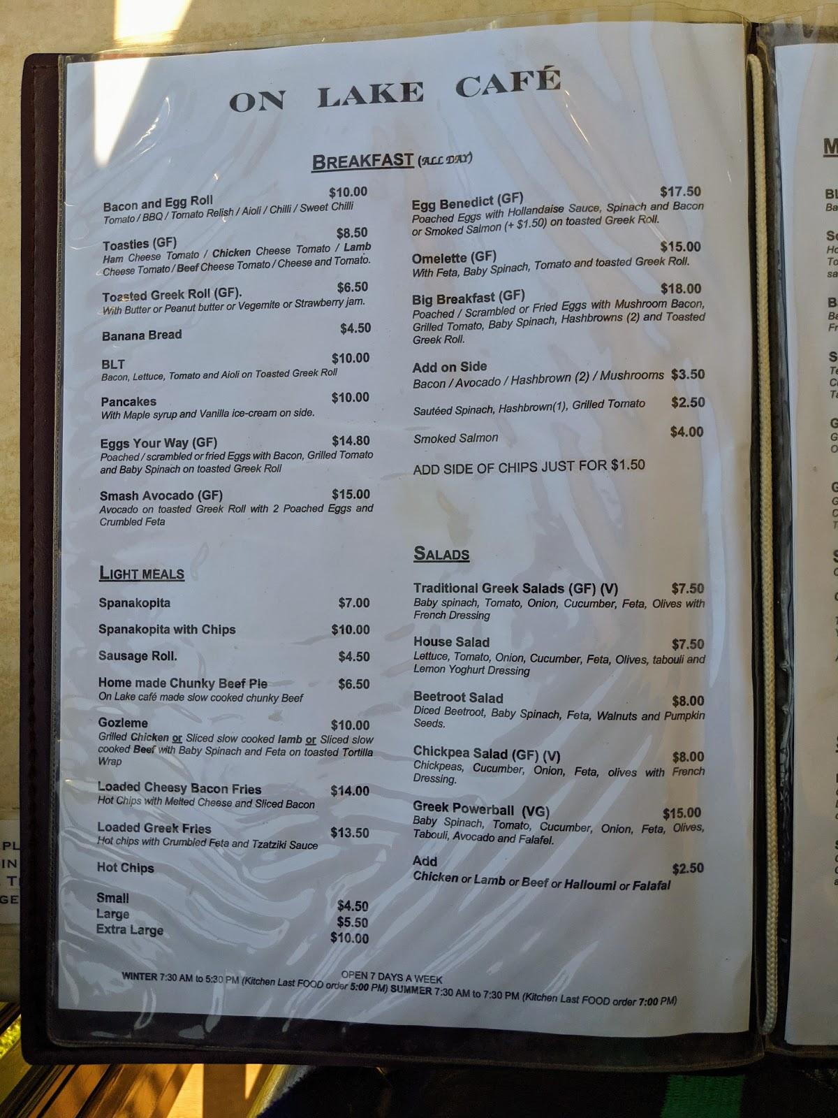 Menu at On-Lake Cafe, Barton