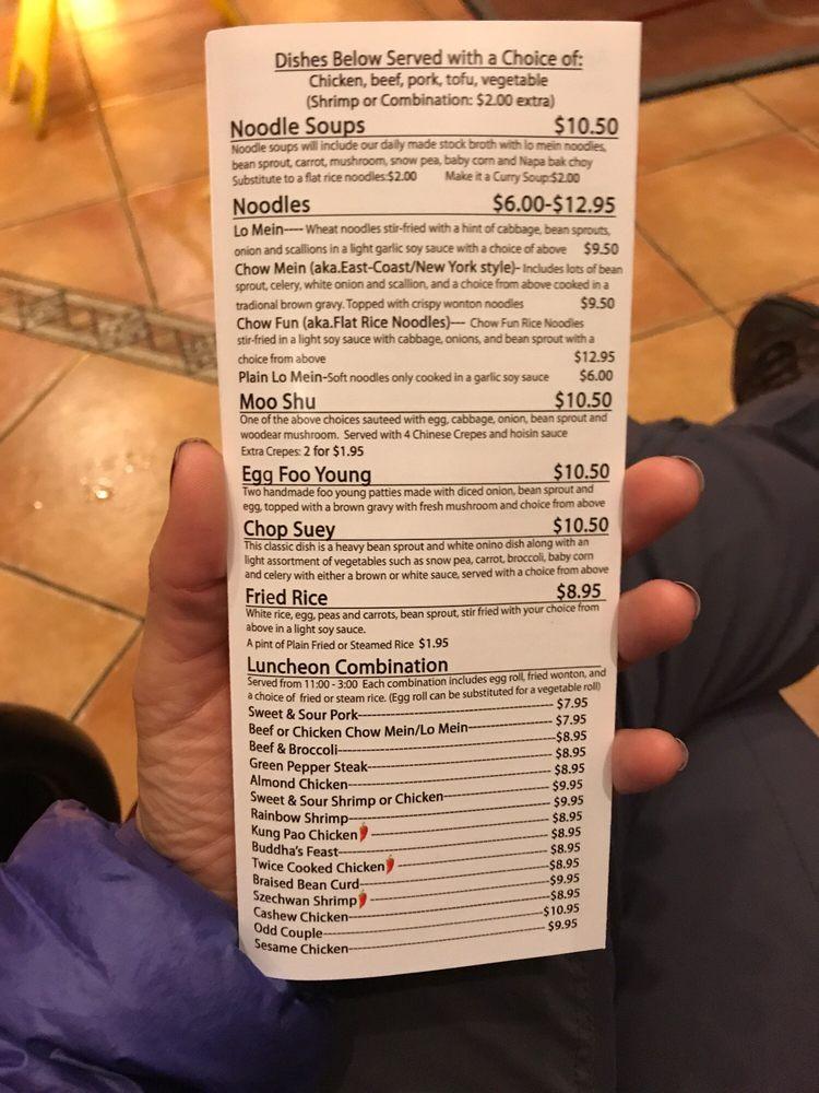 Menu at Red Chopstick restaurant, Sedona, 111 Bell Rock Plaza