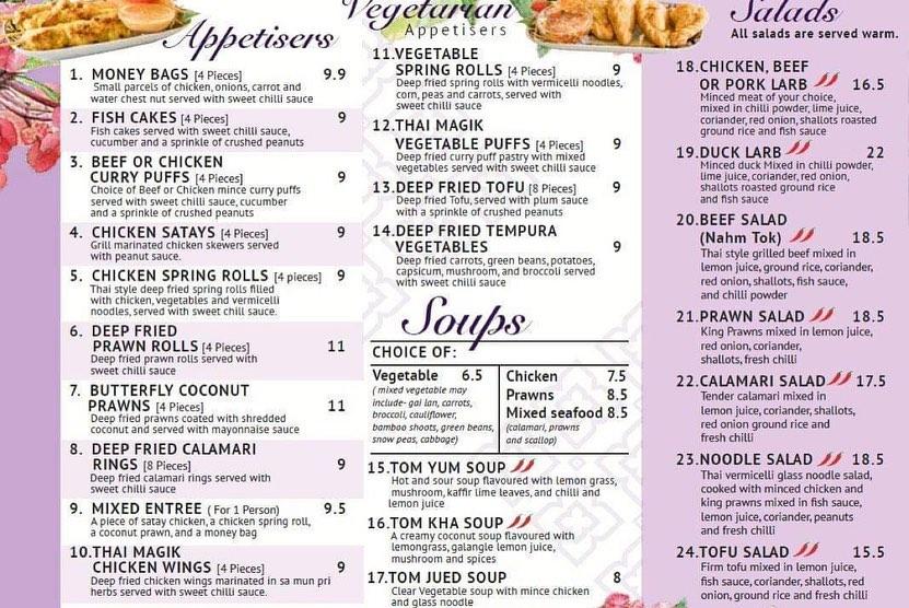 Menu at Thai Magik restaurant, Southport