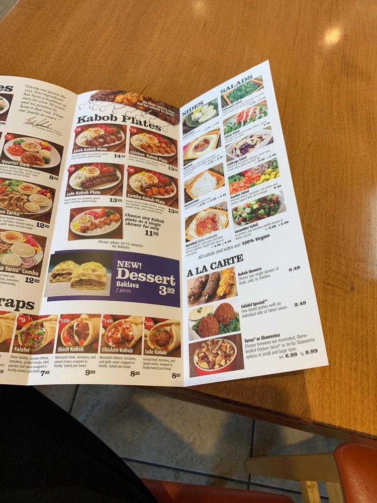 Menu at Zankou Chicken restaurant, Los Angeles, S Sepulveda Blvd
