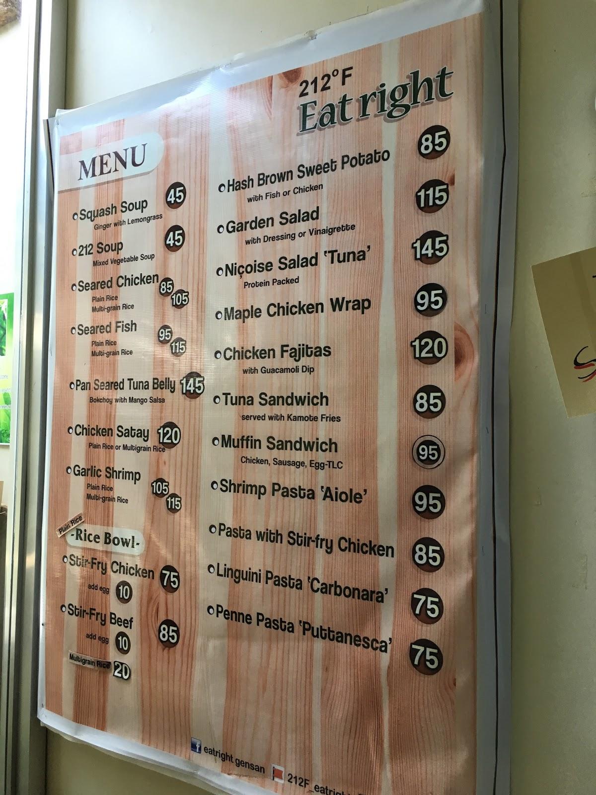 Menu at 212F Eat Right restaurant, General Santos City