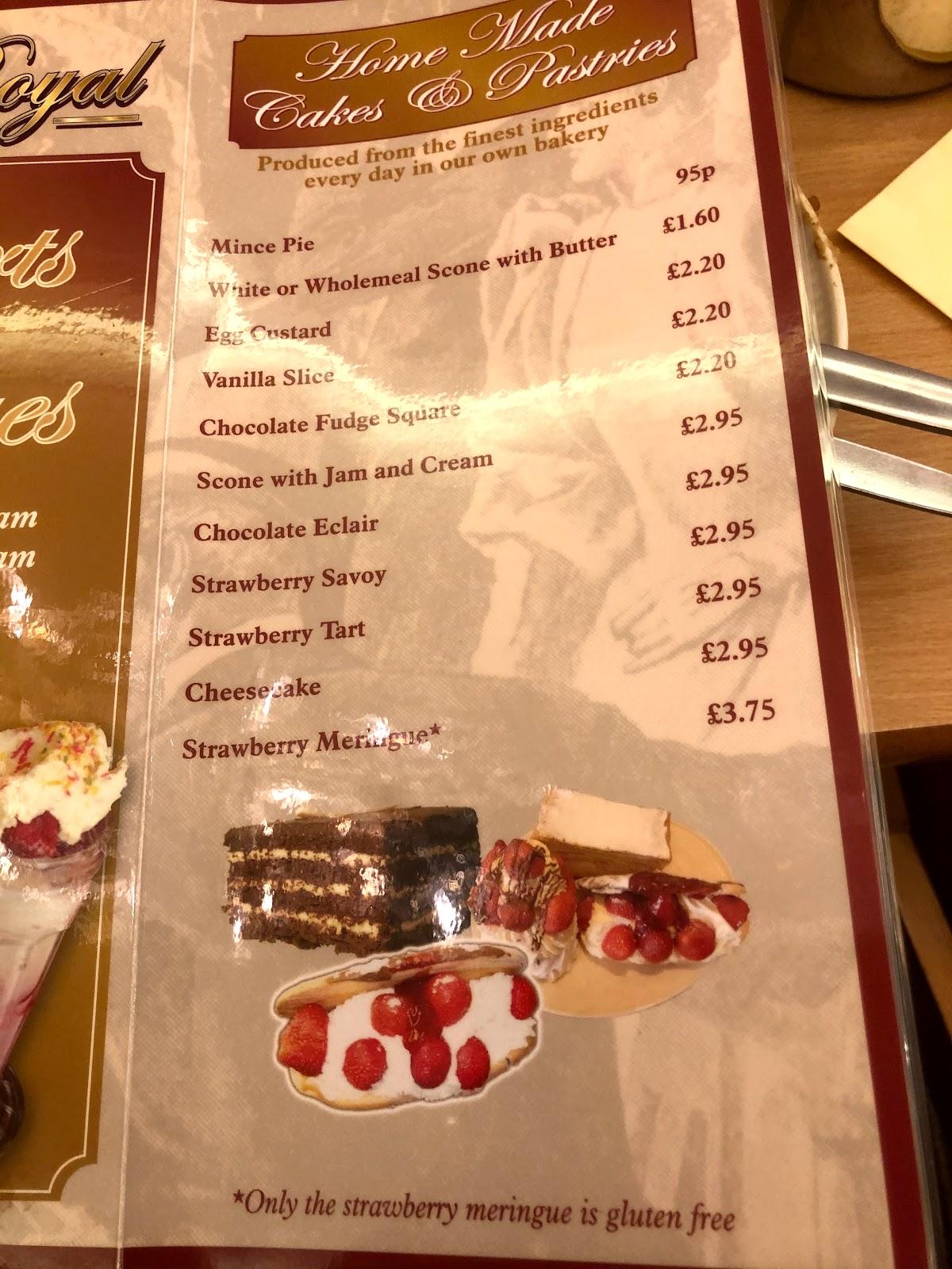 Menu at Café Royal cafe, Blackpool