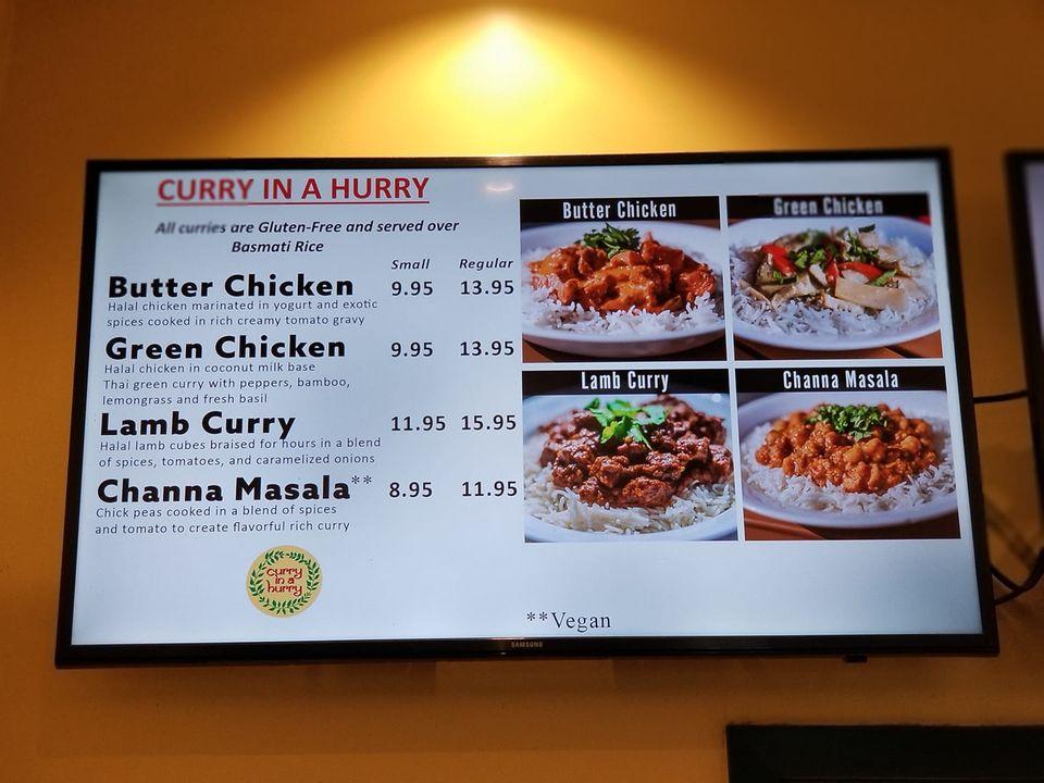 Menu at Curry in a Hurry restaurant, Raleigh, 411 W Morgan St