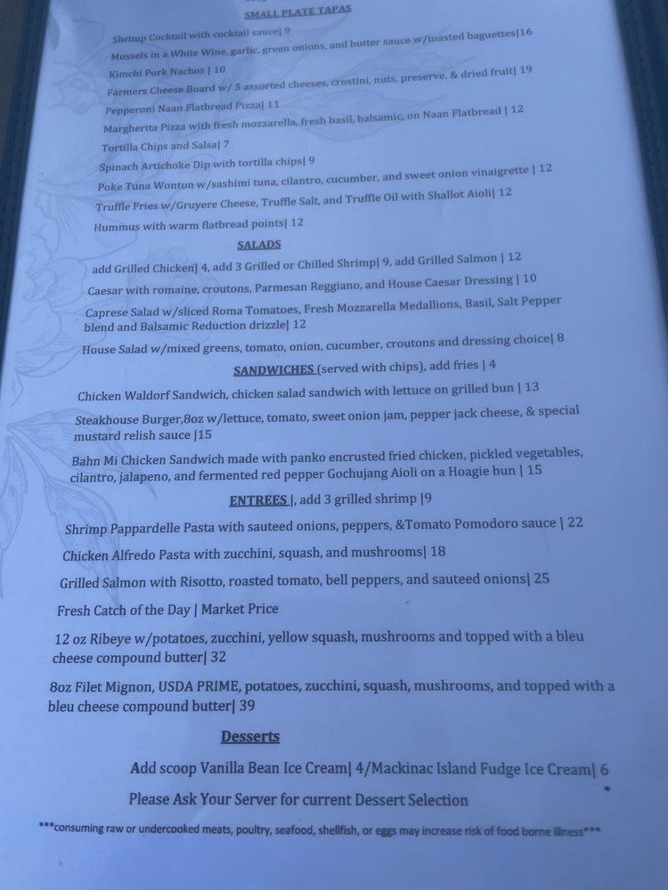 Menu at Cut River Grille restaurant, USA