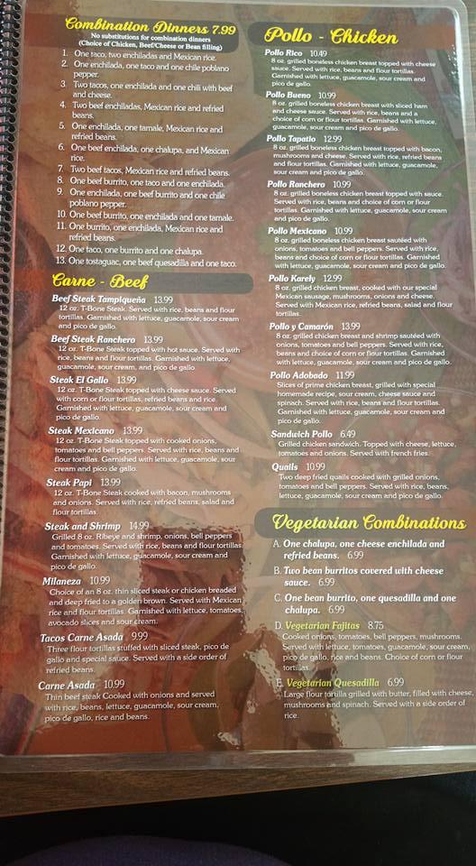 Menu at El Gallo restaurant, Augusta, 105 B US-64
