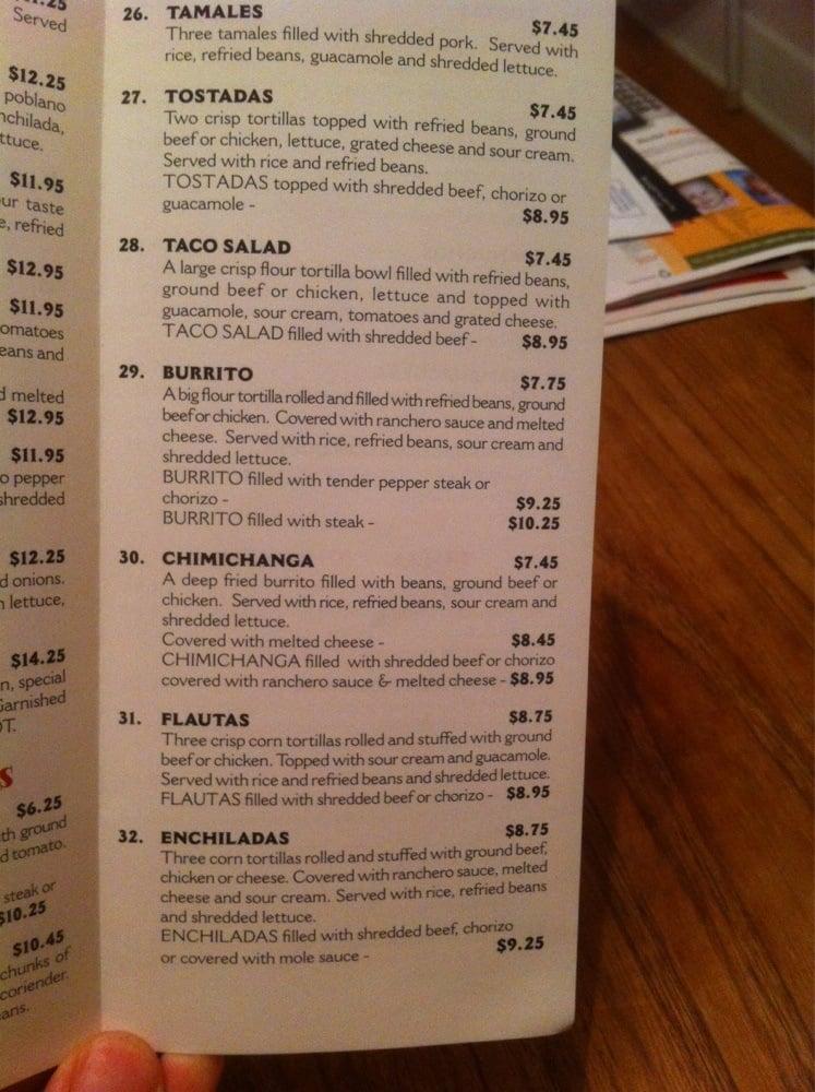 Menu at El Niagara restaurant, Woodstock