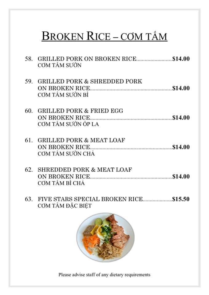 Menu at 5 Star restaurant, Christchurch, 250 Clyde Rd