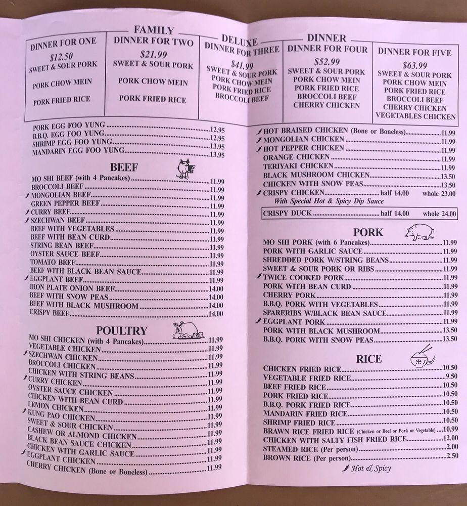 Menu at Frank & Yuen's restaurant, Fairfield