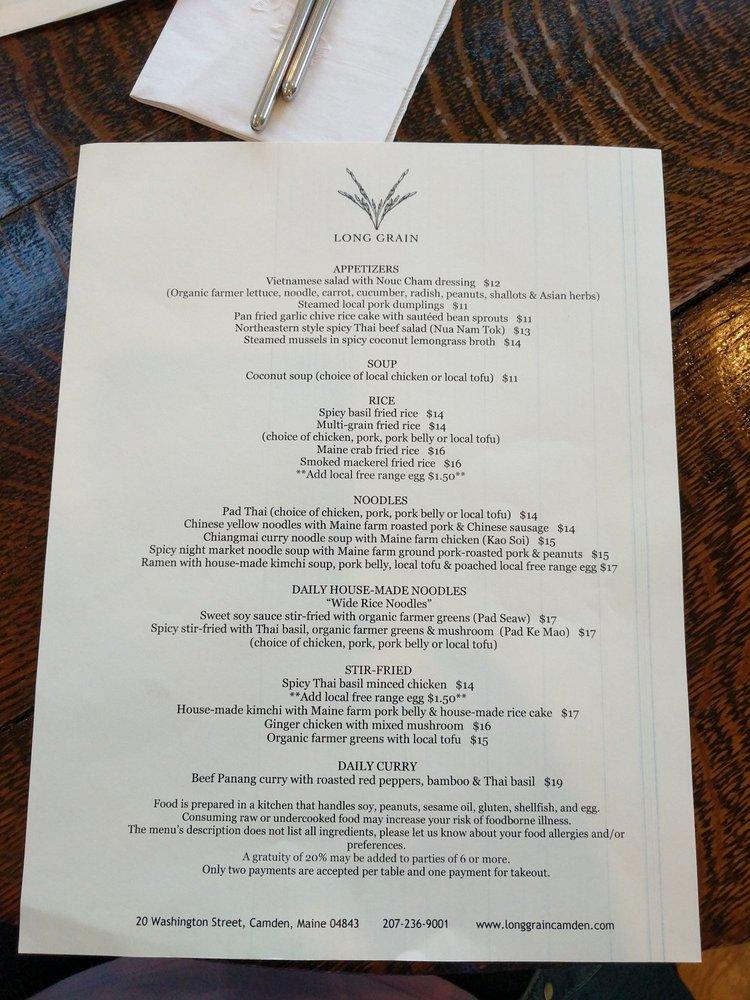 Carta del restaurante Long Grain, Camden, 20 Washington St