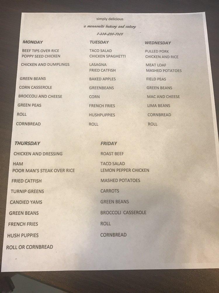 Menu at Simply Delicious Bakery & Eatery, Demopolis