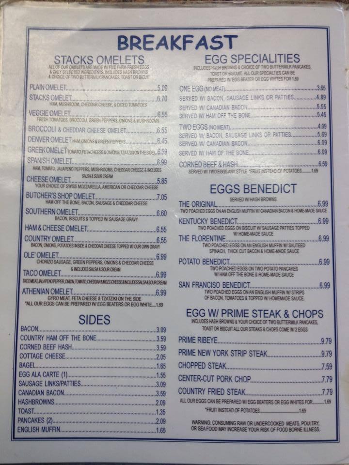Menu at Stacks restaurant, Connersville