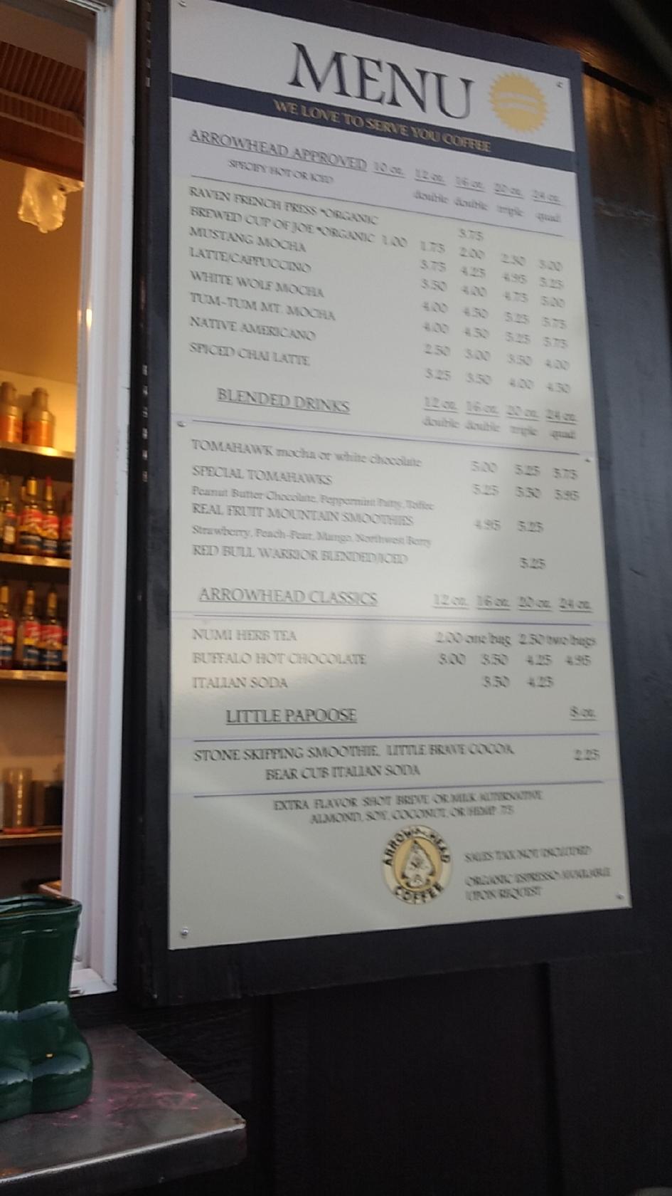 Menu at Arrowhead Coffee, Yacolt, 301 N Amboy Ave Rd
