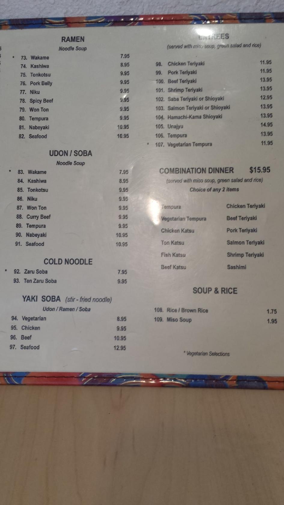 Menu at Floating Sushi Boat restaurant, San Francisco