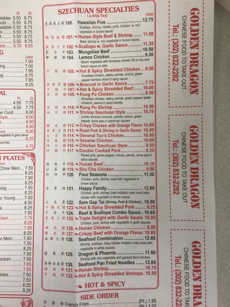 Menu at Golden Dragon restaurant, Bear, 440 Eden Cir