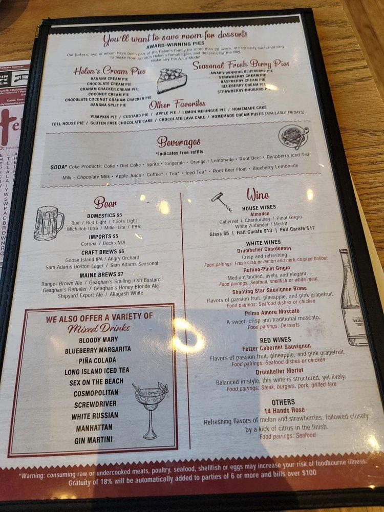 Menu at Helen's Restaurant of Ellsworth, Ellsworth
