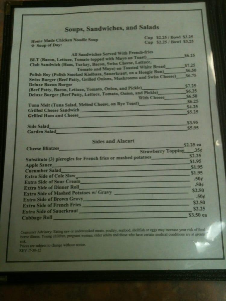Menu at Little Polish Diner restaurant, Parma