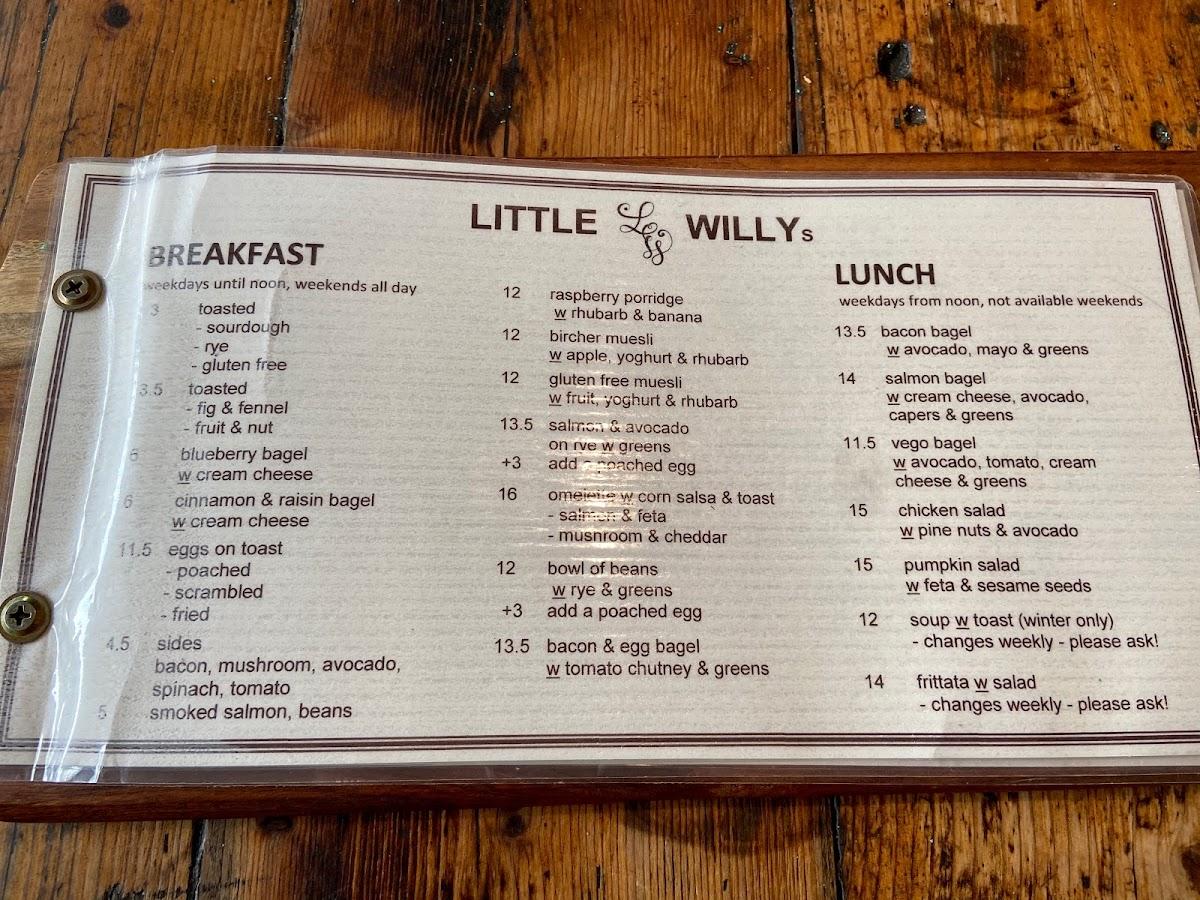 Menu at Little Willy's restaurant, Northbridge, 267 William St