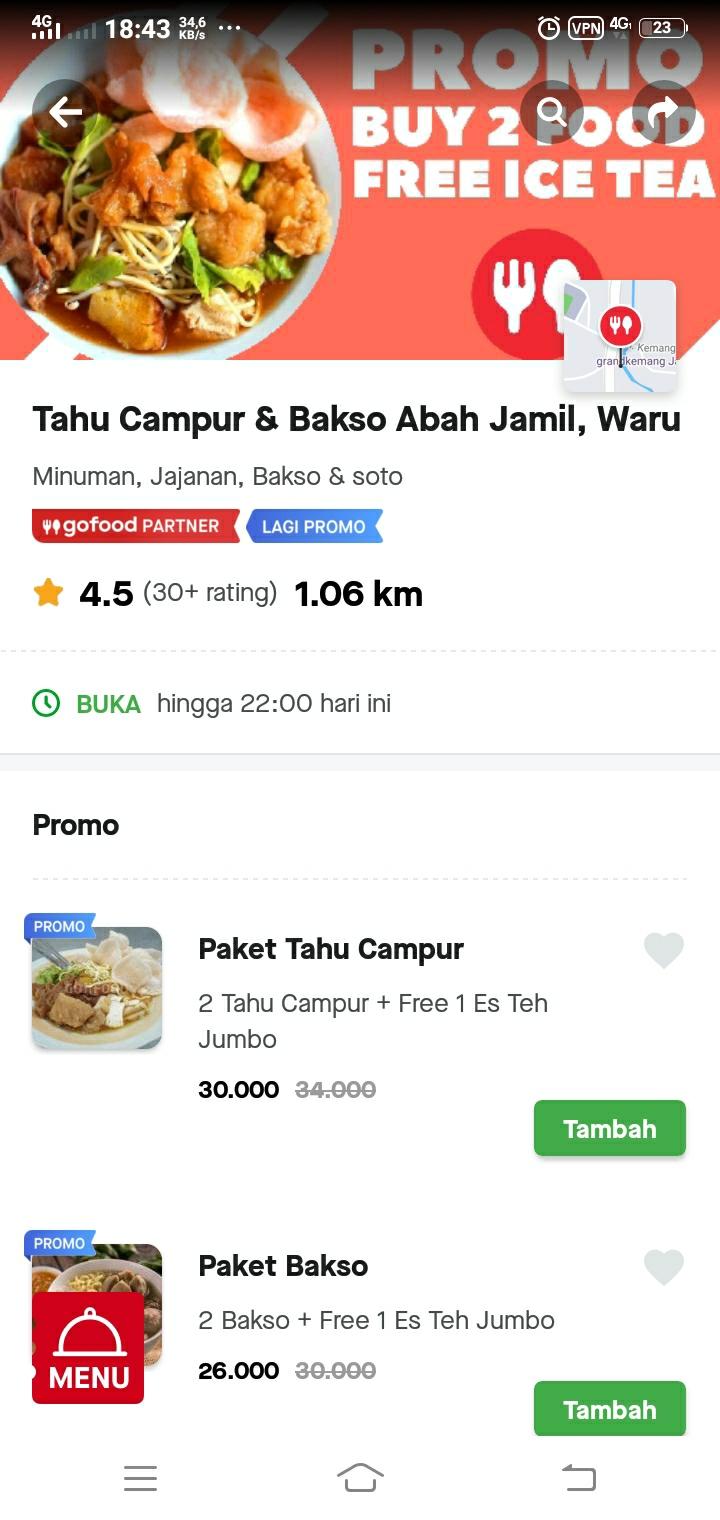 Menu at Tahu Campur dan Ayam Geprek Abah Jamil restaurant, Betro