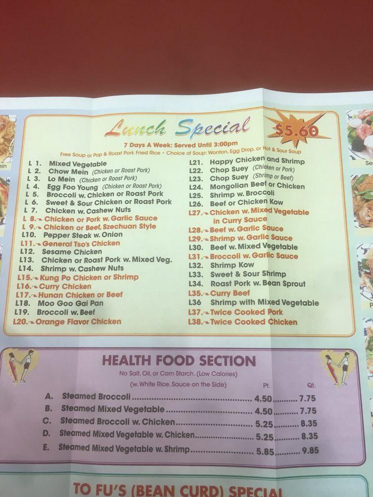 Menu at Uncle Chen's Hot Wok restaurant, Crown Point