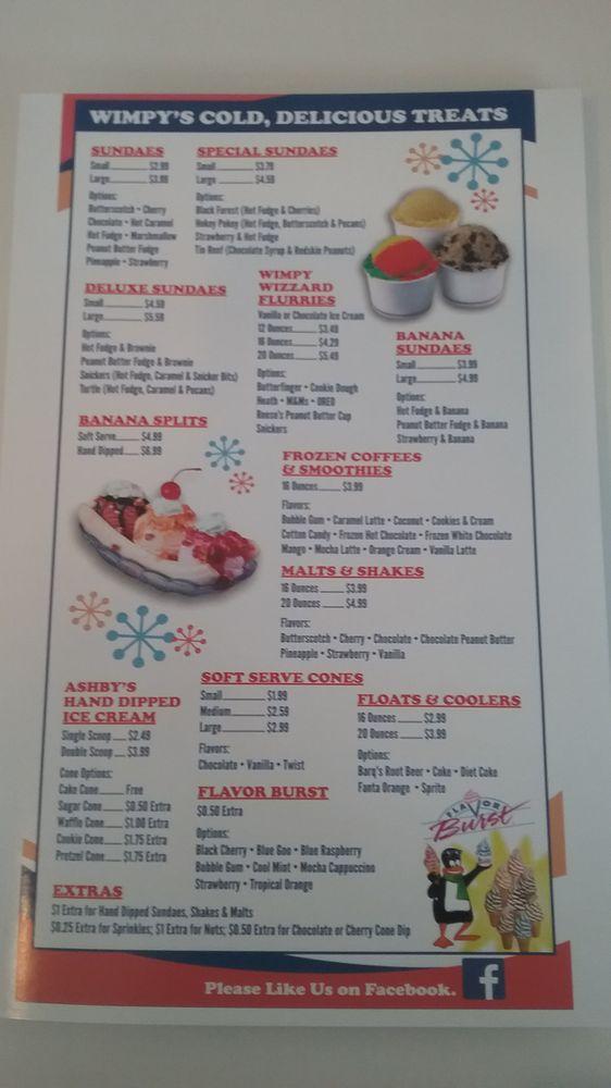Menu at Wimpy's fast food, Grayling